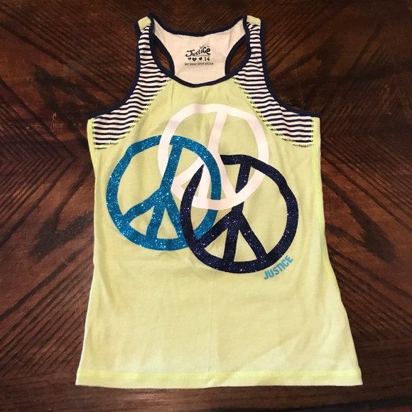 Justice | Shirts & Tops | Lime Green Peace Sign Tank | Poshmark
